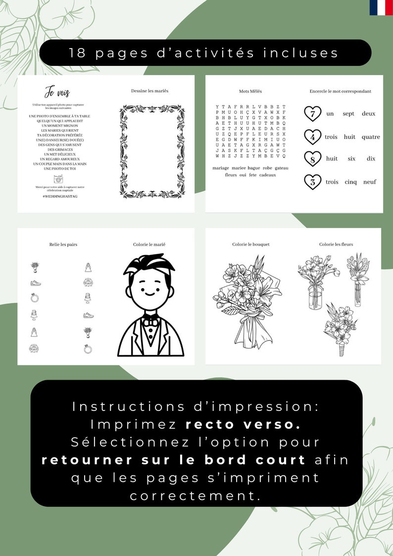 Livret D'activites Mariage | Francais | Personalisable | Wedding ...