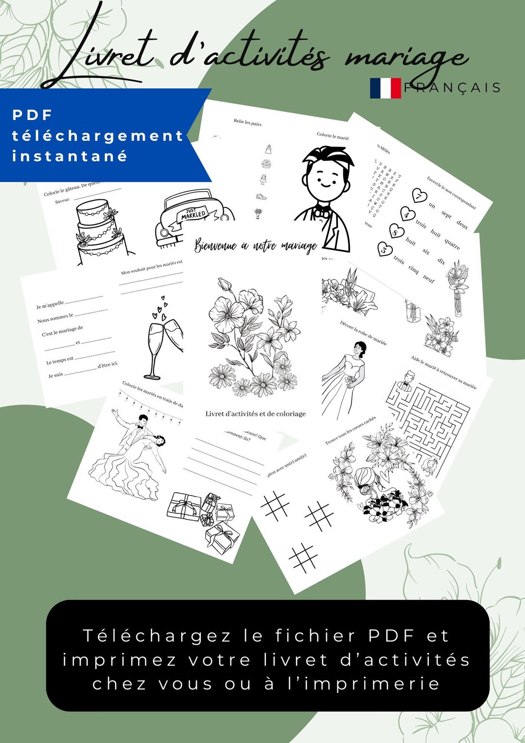 PDF Livret D'activites Mariage | Francais | French | Wedding Coloring ...