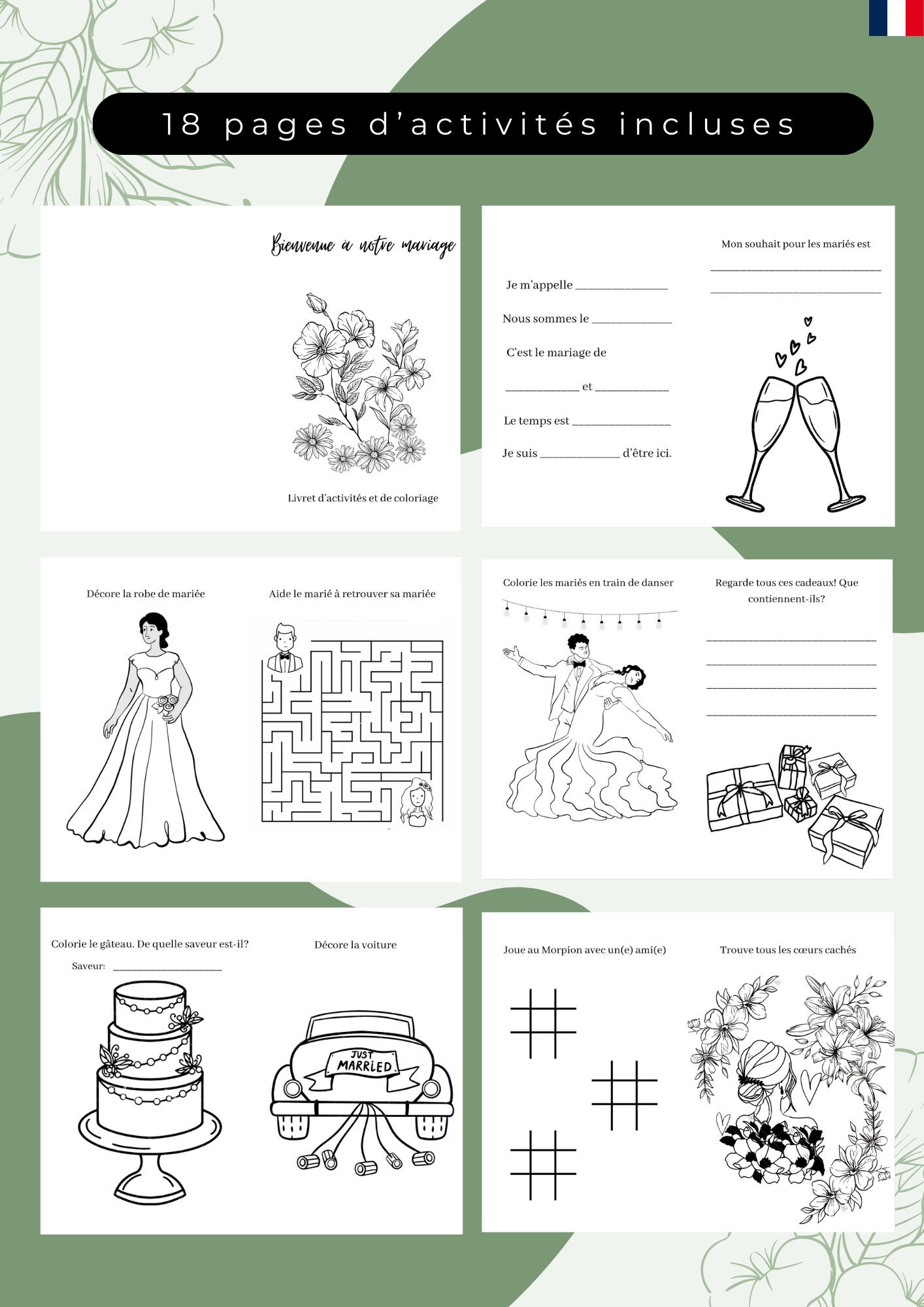 PDF Livret D'activites Mariage | Francais | French | Wedding Coloring ...