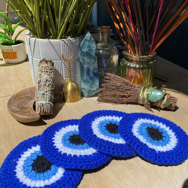 Crochet Evil Eye Coaster - Etsy