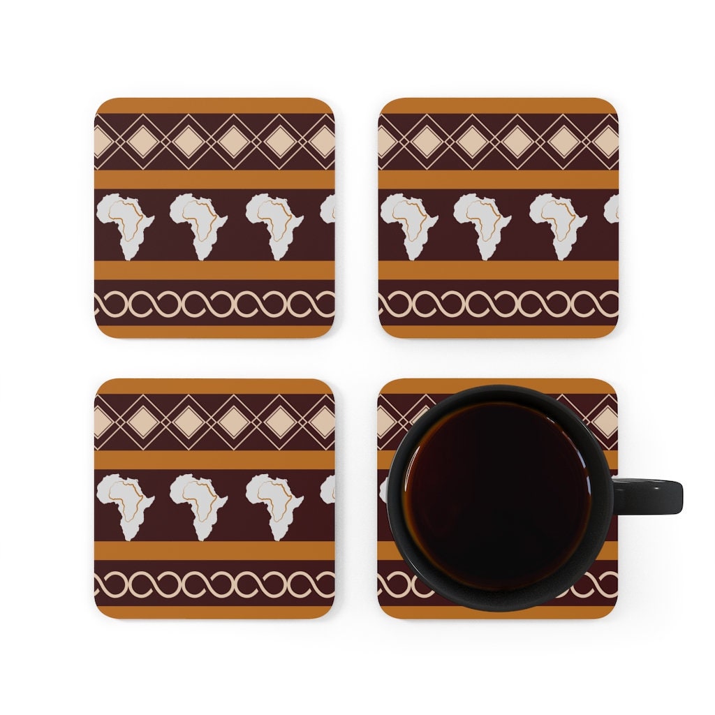 Set of 4 African Map Design Coasters, Cork Back With Glossy Top - Etsy