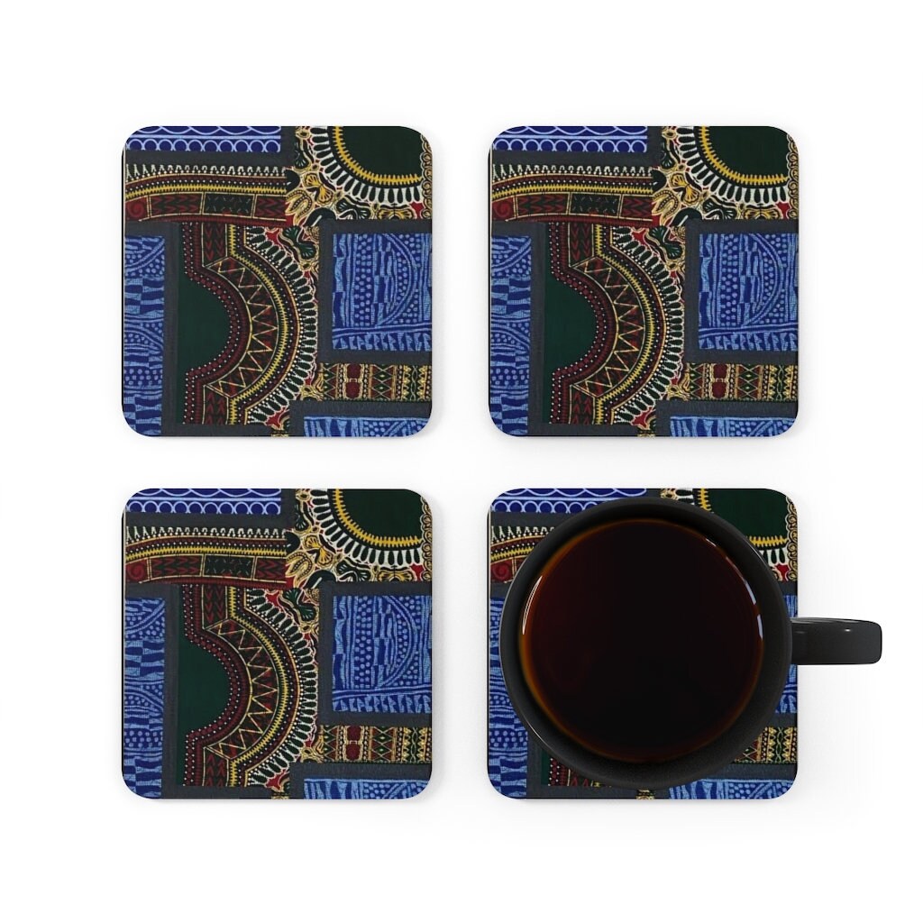 Set of 4 Modern African Print Coasters Cork Back With Glossy - Etsy
