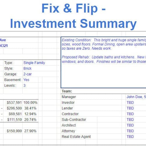 Fix And Flip Analysis Template For Real Estate Investing Etsy