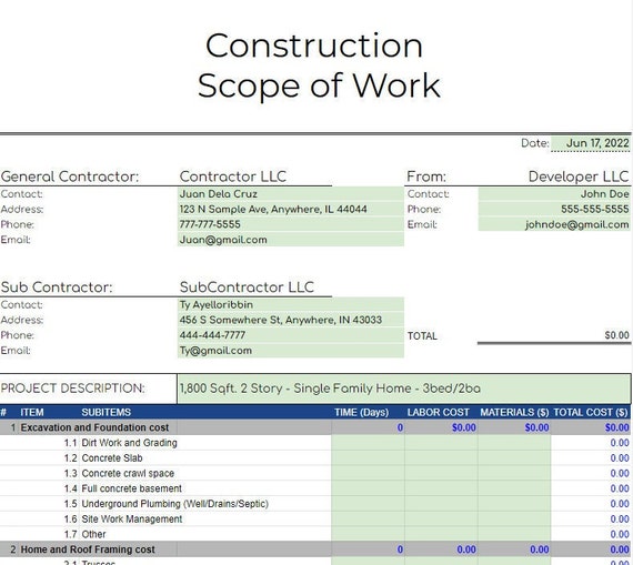 Scope Of Work Excel Template Scope Of Work Excel Template