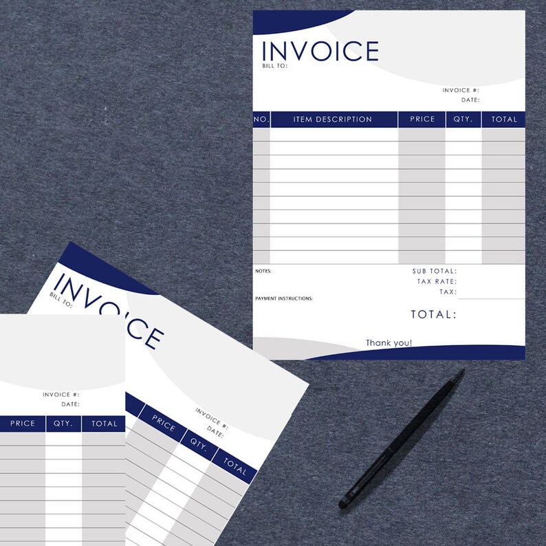 Professional Invoice Template - Blue & Light Grey - Etsy