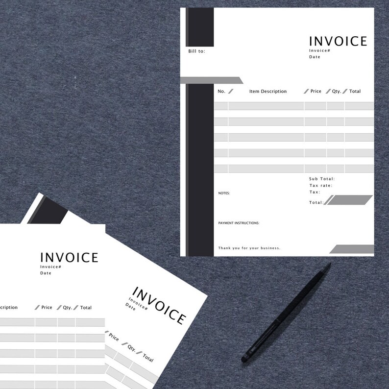 Professional Invoice Template - Black and Gray - Etsy