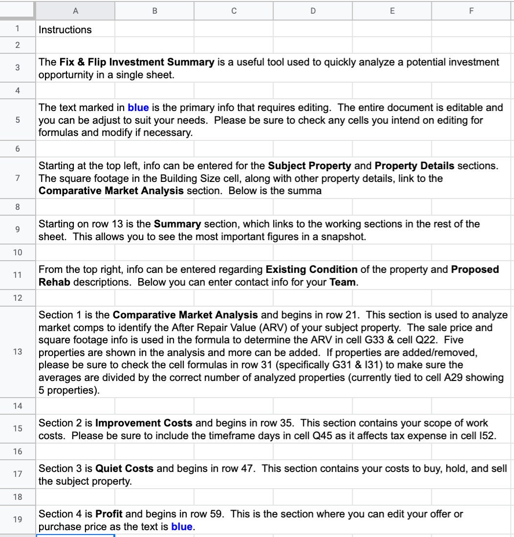 Fix & Flip Analysis Template for Real Estate Investing - Etsy
