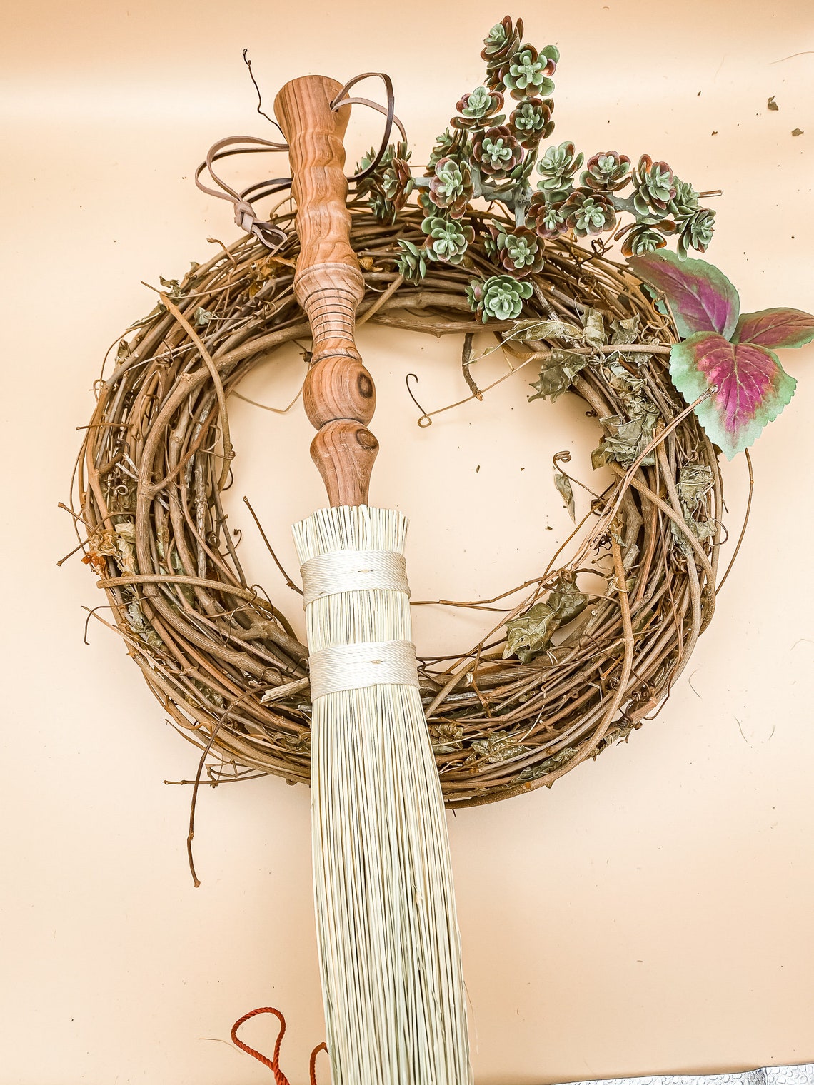 Long Cobwebber Broom with Hand-turned Wood Handle and white | Etsy