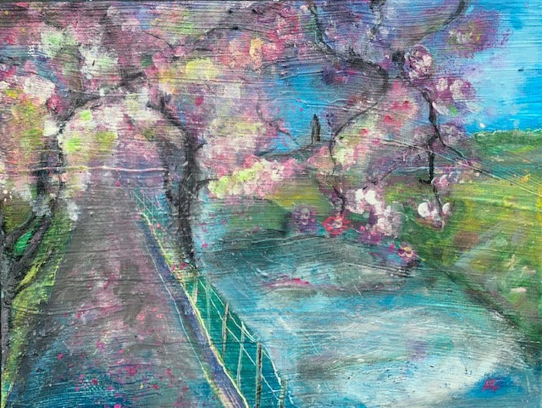 Riverside Blossom, Stirling Original Painting unframed, Cherry Blossom ...