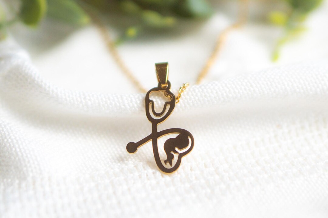 Gold Stethoscope With Baby Necklace, Personalized Gift for Doctor, Ob ...