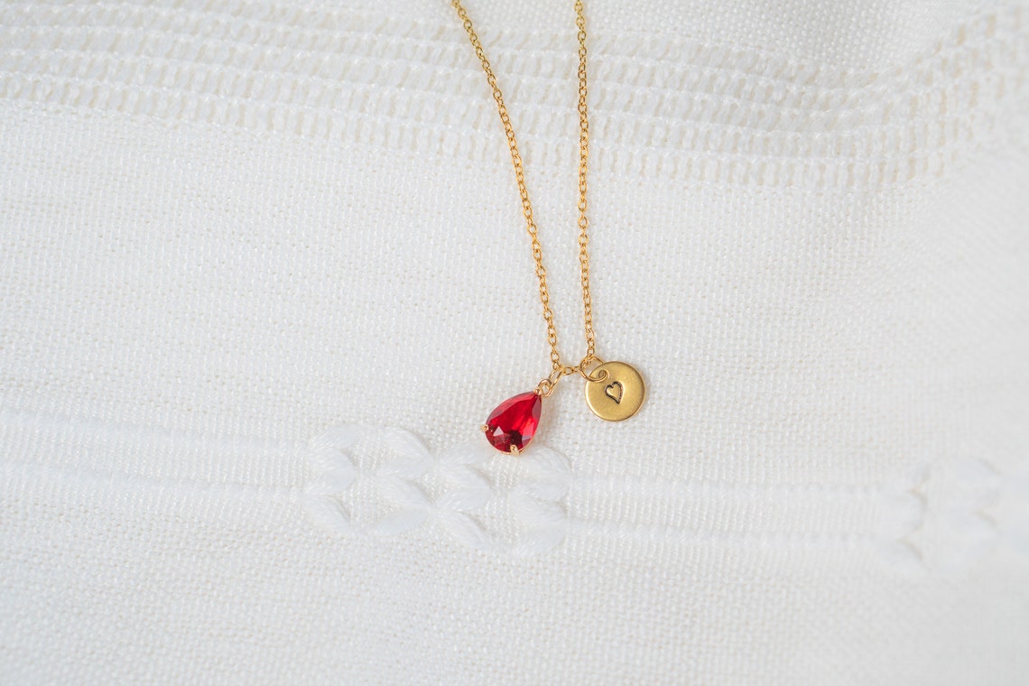 Ruby Teardrop Necklace: Gold Plated Personalized Jewelry - Etsy