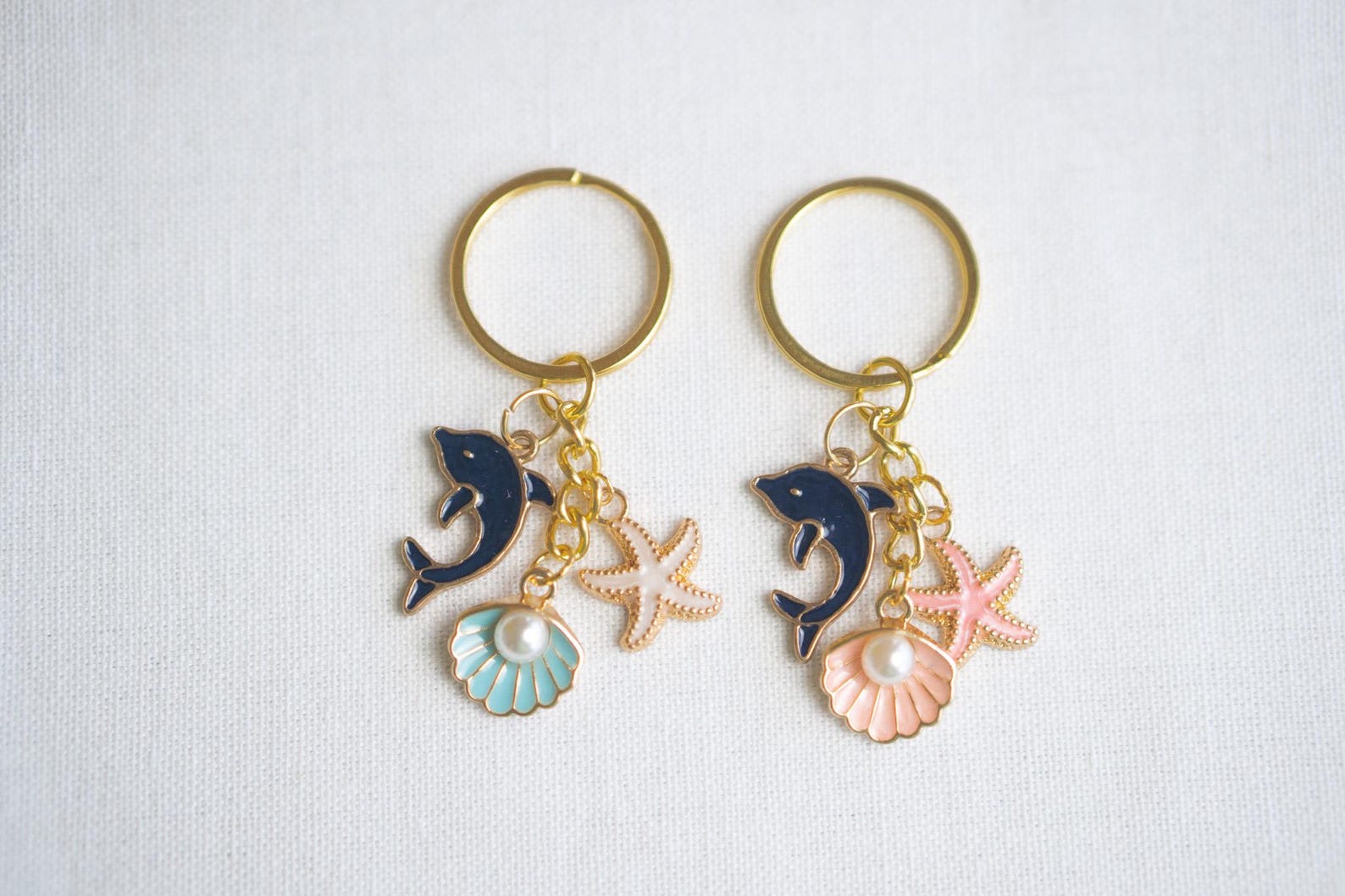 Ocean Dolphin Starfish Shell Keychain, Handmade Beach Themed Keyring ...