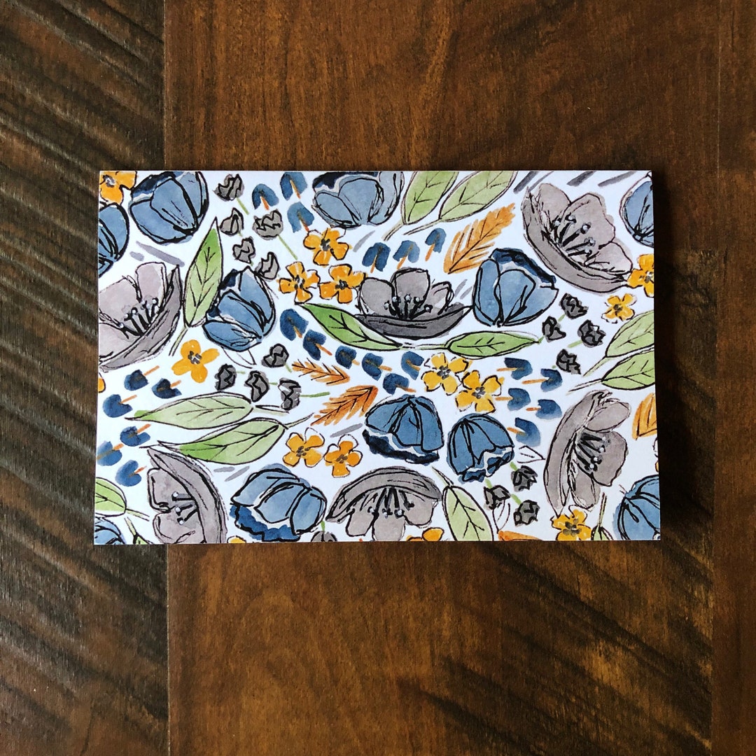 Blue Yellow Floral Cards (set of 6) - Etsy