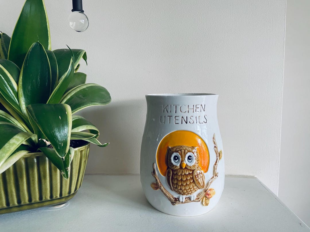 Vintage Sears & Roebuck Owl Ceramic Kitchen Untensils Holder | Stamped 1983 | Vintage Kitchen ...