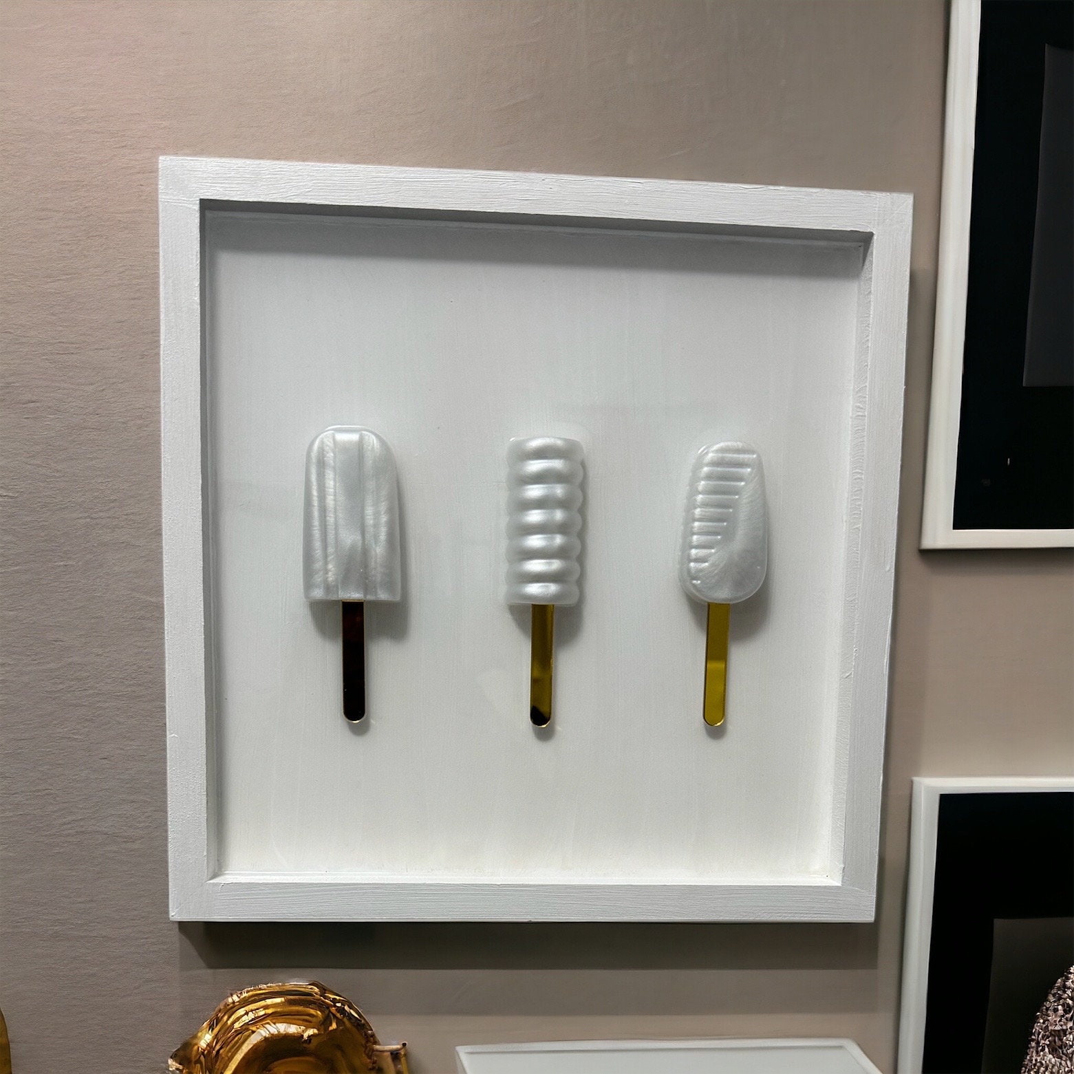 White, Popsicle Art, Pop Art, Wall Art, 3D Resin Art, Wall Hanging, Ice ...