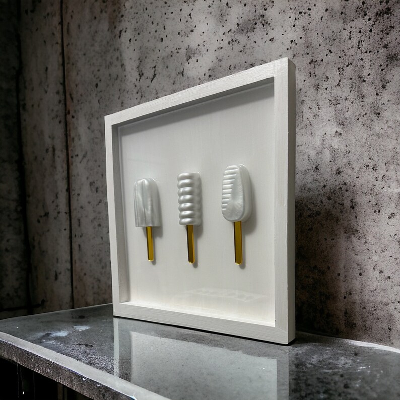 White, Popsicle Art, Pop Art, Wall Art, 3D Resin Art, Wall Hanging, Ice Cream Painting, Ice ...