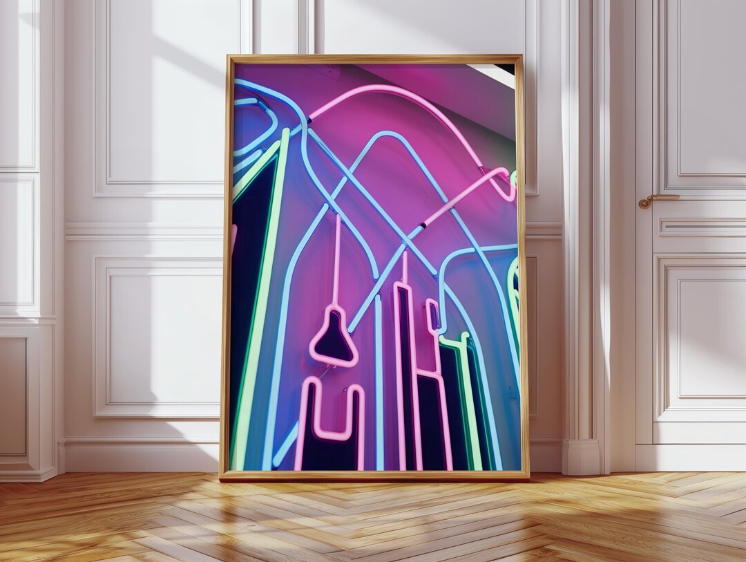 Neon Waveform Wall Art Print: Abstract Glowing Lines, Modern Decor - Etsy