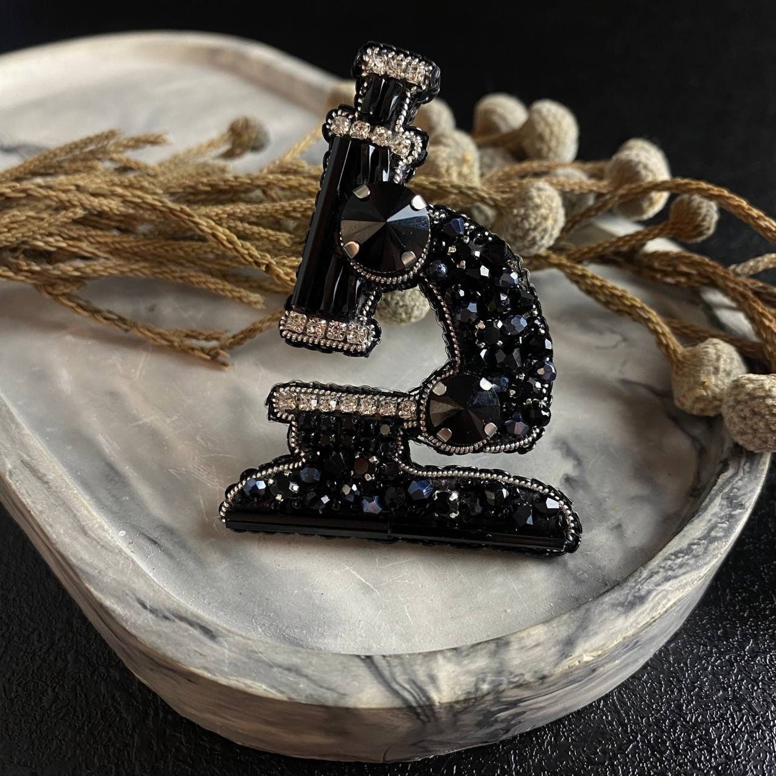 Embroidered Microscope Brooch: Beaded Leather Science Gift - Etsy