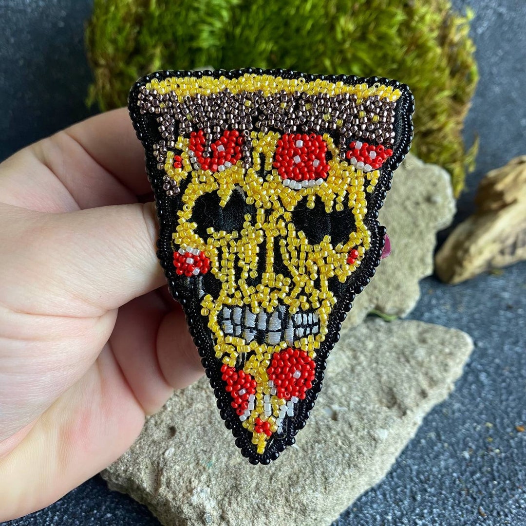 Pizza Skull Pin, Pizza Pin, Skull Pin, Skull Brooch, Pizza Brooch ...
