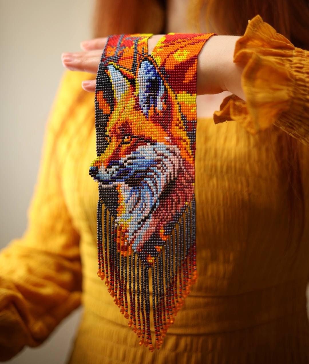 PRE ORDER |handmade Beaded Fox Gerdan: Czech Glass Ethnic Necklace - Etsy