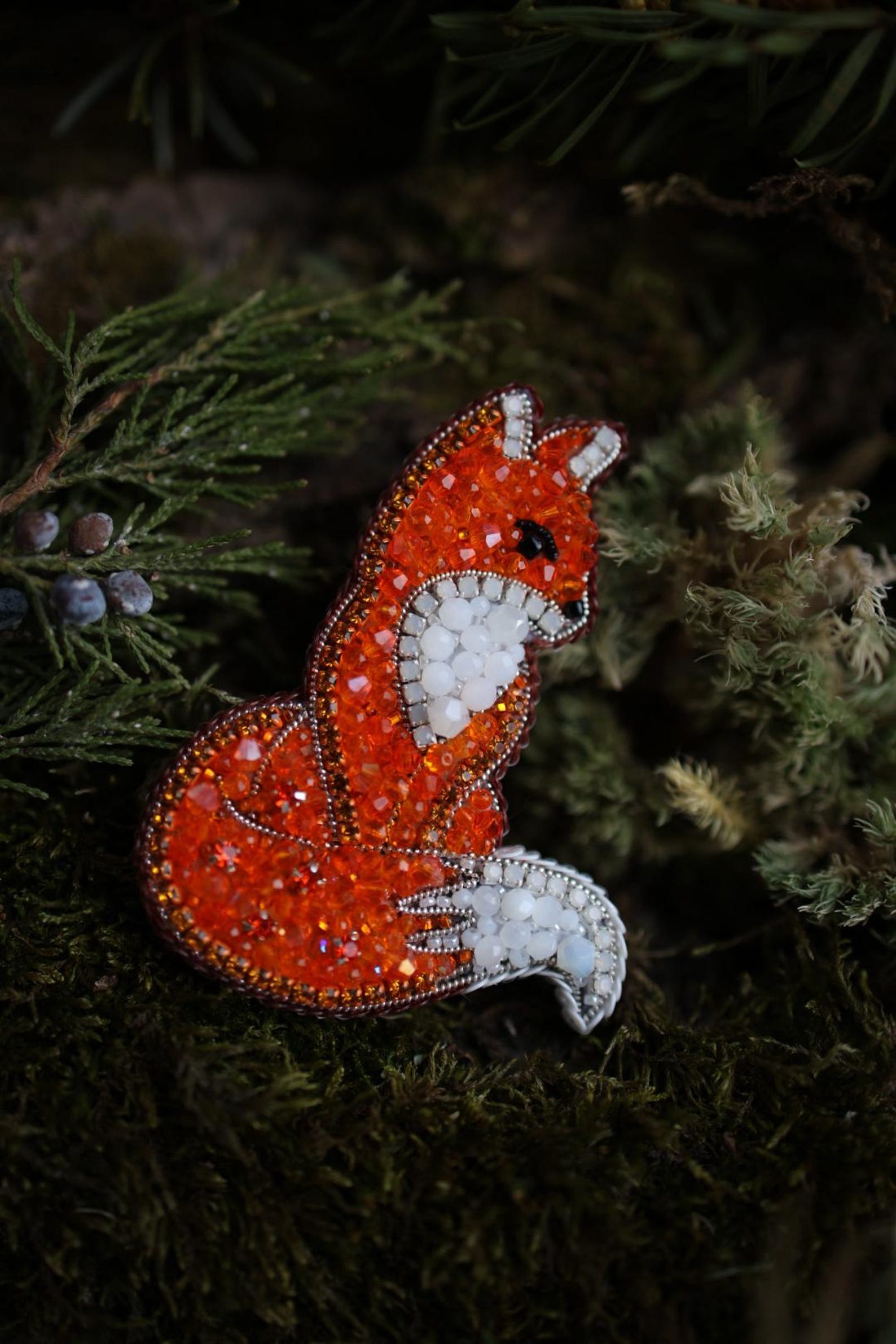 Handcrafted Red Fox Brooch: Beaded Rhinestone Fox Pin - Etsy