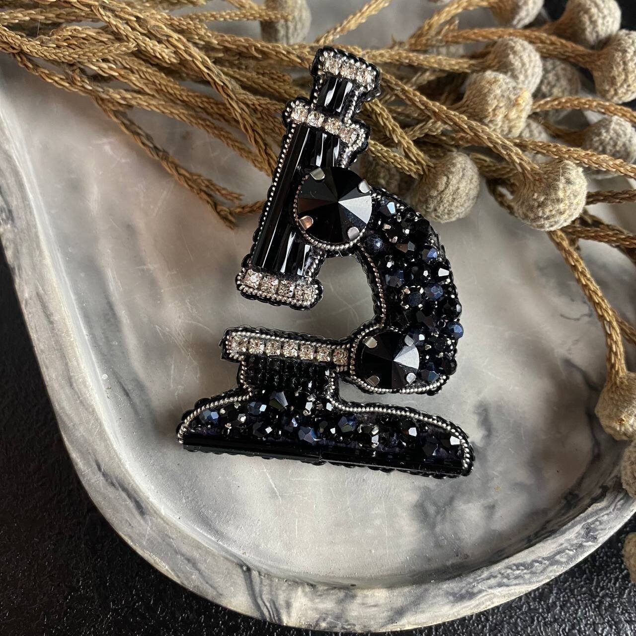 Embroidered Microscope Brooch: Beaded Leather Science Gift - Etsy