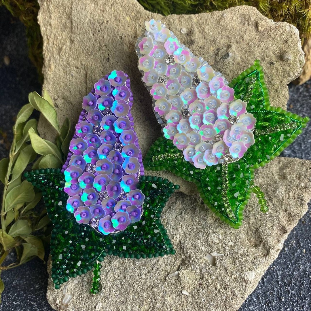 Handmade Lilac Flower Brooch: Beaded Rhinestone Pin - Etsy