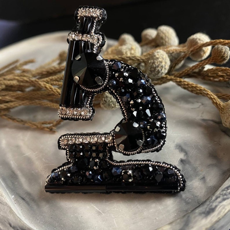 Embroidered Microscope Brooch: Beaded Leather Science Gift - Etsy