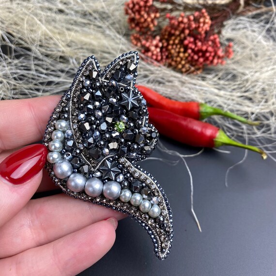 Brooch Cat Gothic Brooch Halloween Brooch Black Cat | Etsy