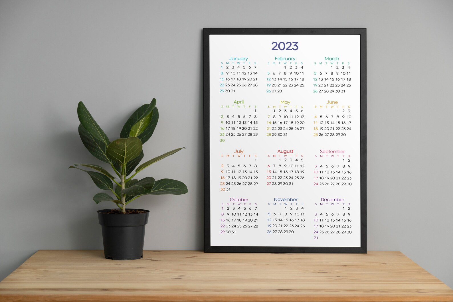 2023 Calendar Printable, 2023 Yearly Calendar, Year at a Glance ...