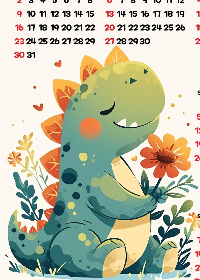 Dinosaur Calendar 2026-2027 | Kids Nursery Decor (digital) | Wall Art ...