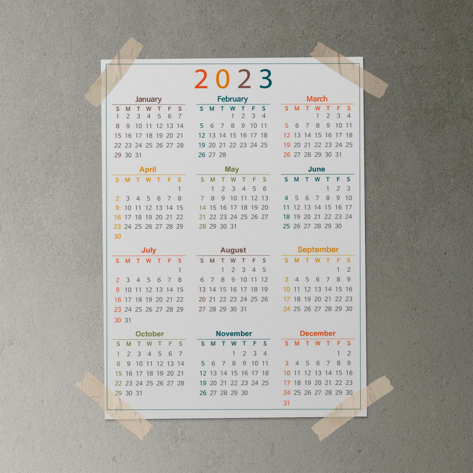 Jaarkalender 2023 afdrukbaar, jaarkalender 2023, jaar in één oogopslag afdrukbaar, jaarkalender ...