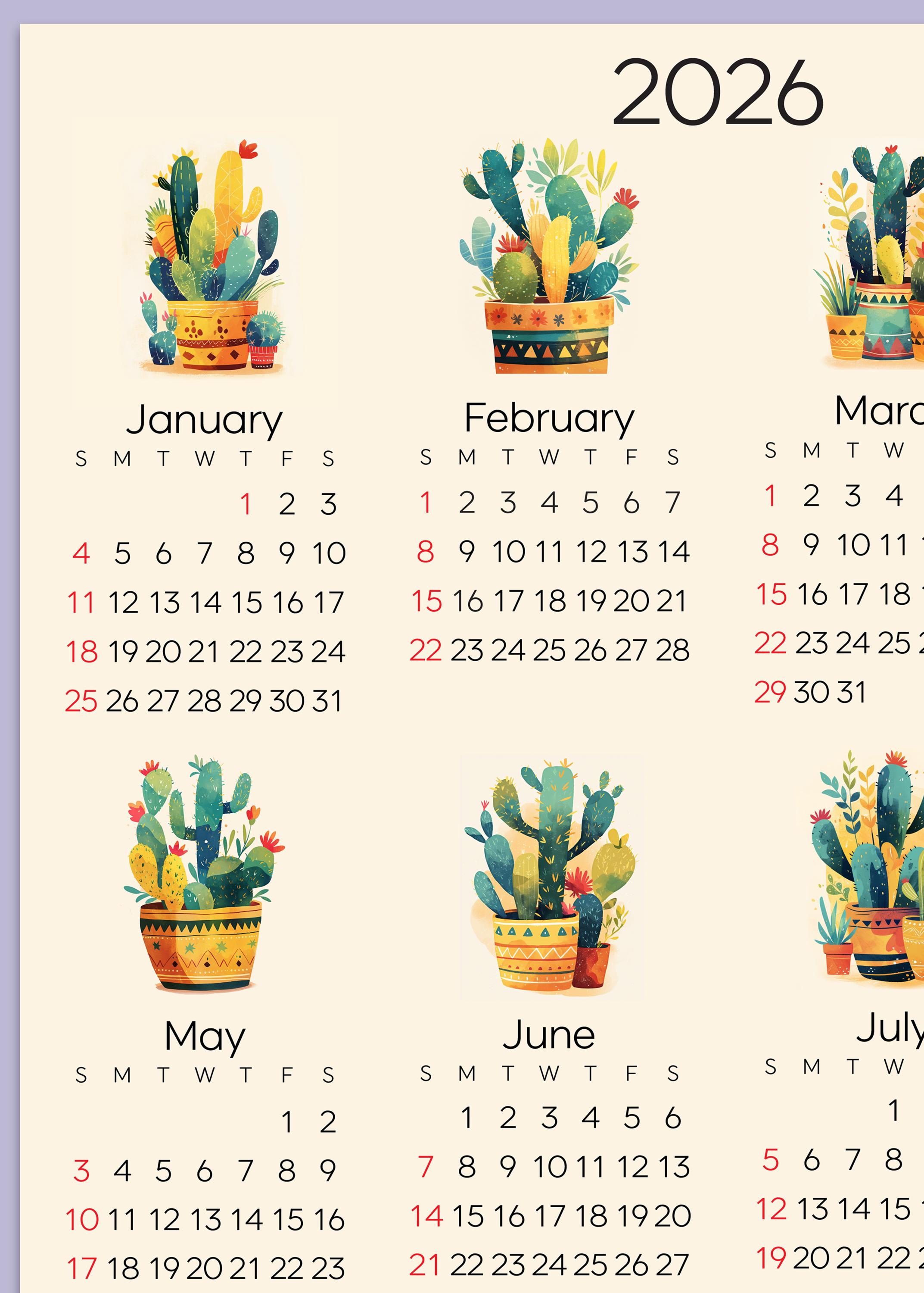 2026 Cactus Calendar Set | Printable Boho Planner (digital Download) - Etsy