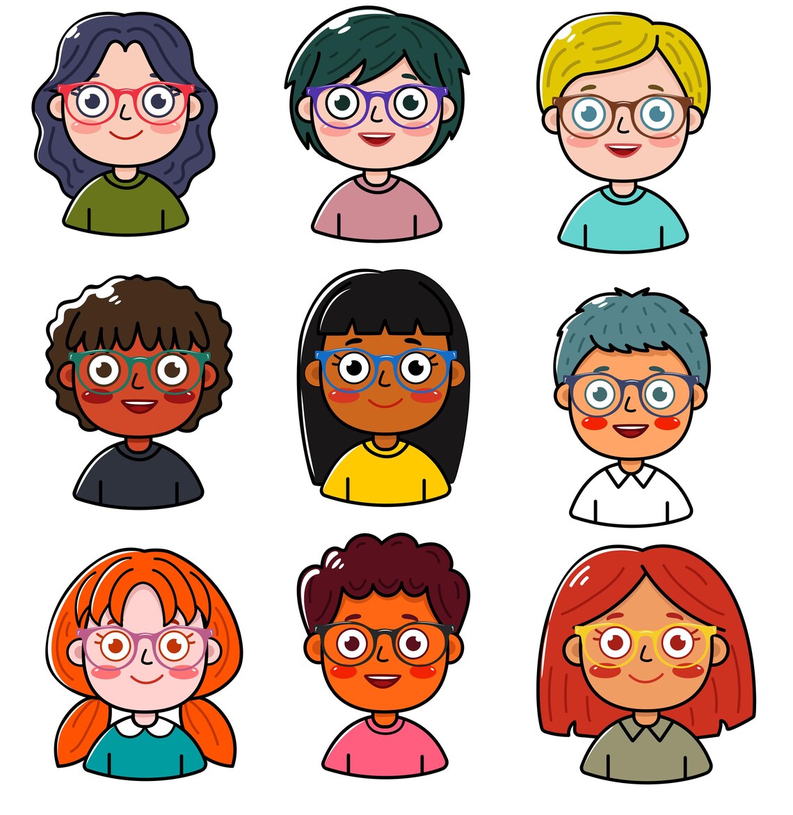 Cute Kids With Glasses Clip Art, Child Face Clip Art, Glasses Children ...