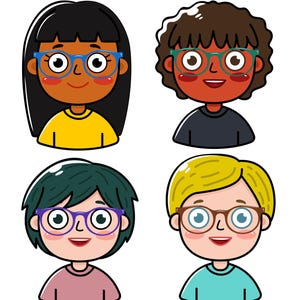 Cute Kids With Glasses Clip Art, Child Face Clip Art, Glasses Children ...