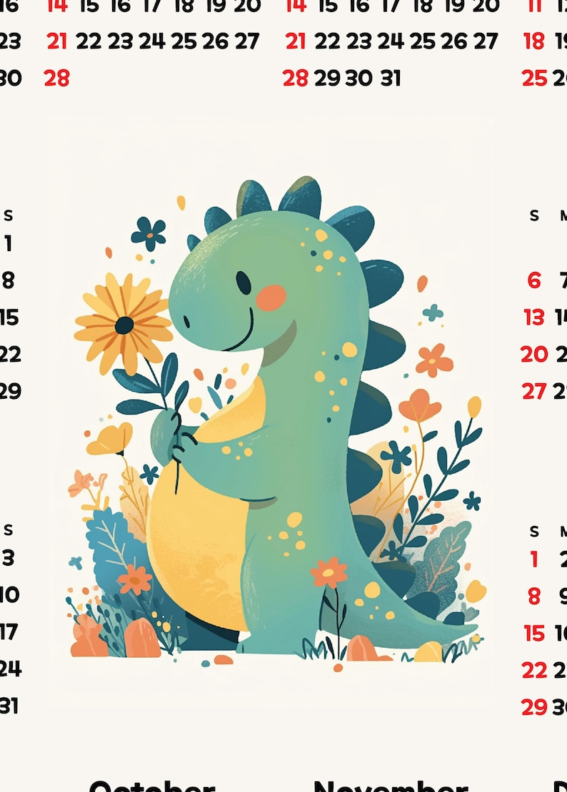Dinosaur Calendar 2026-2027 | Kids Nursery Decor (digital) | Wall Art ...