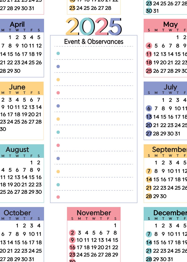 2025calendar Printable, Yearly Calendar, Minimalist Calendar, Simple ...