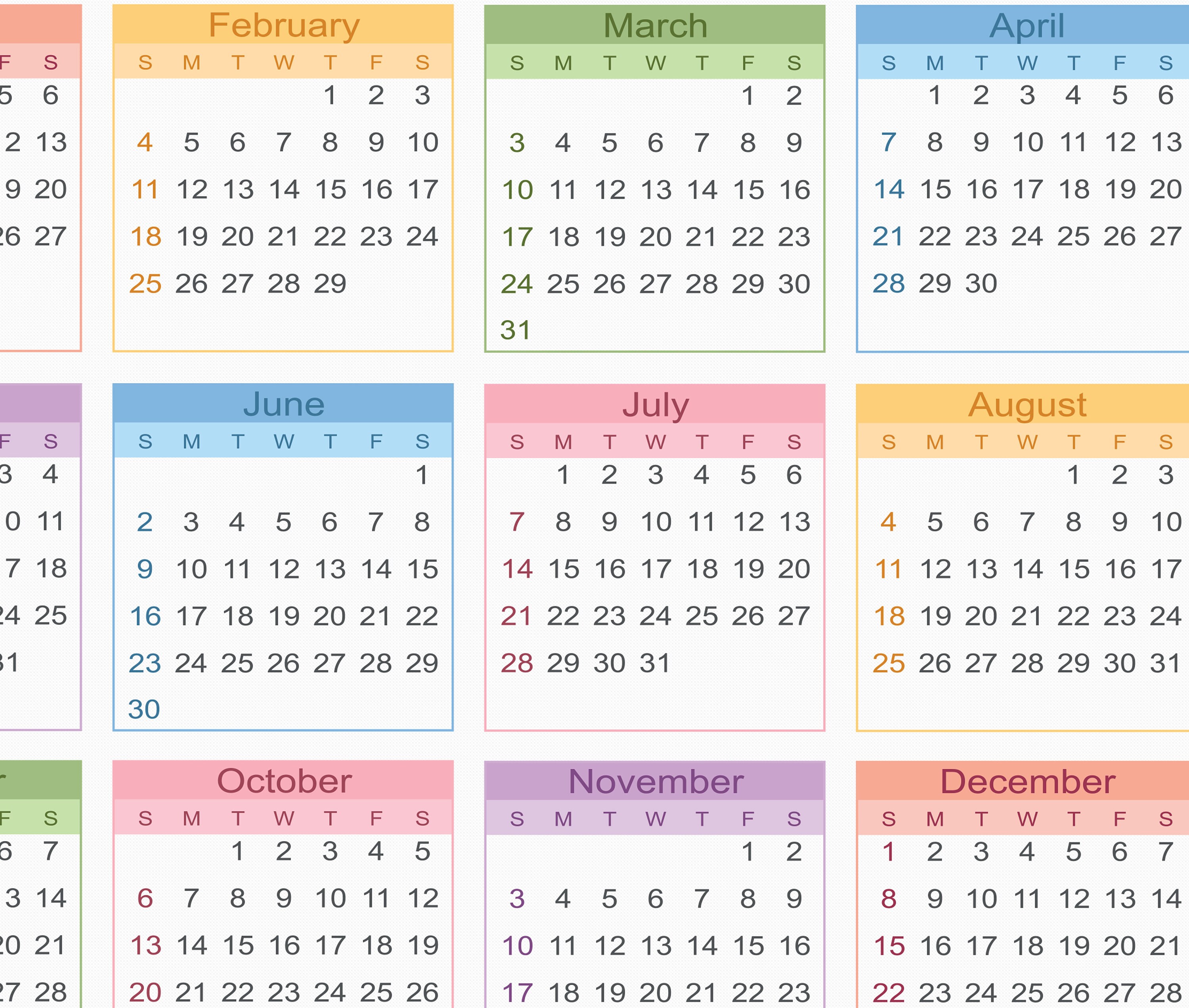 2024 Calendar Printable, Yearly Calendar,one Page Calendar, Year at a ...
