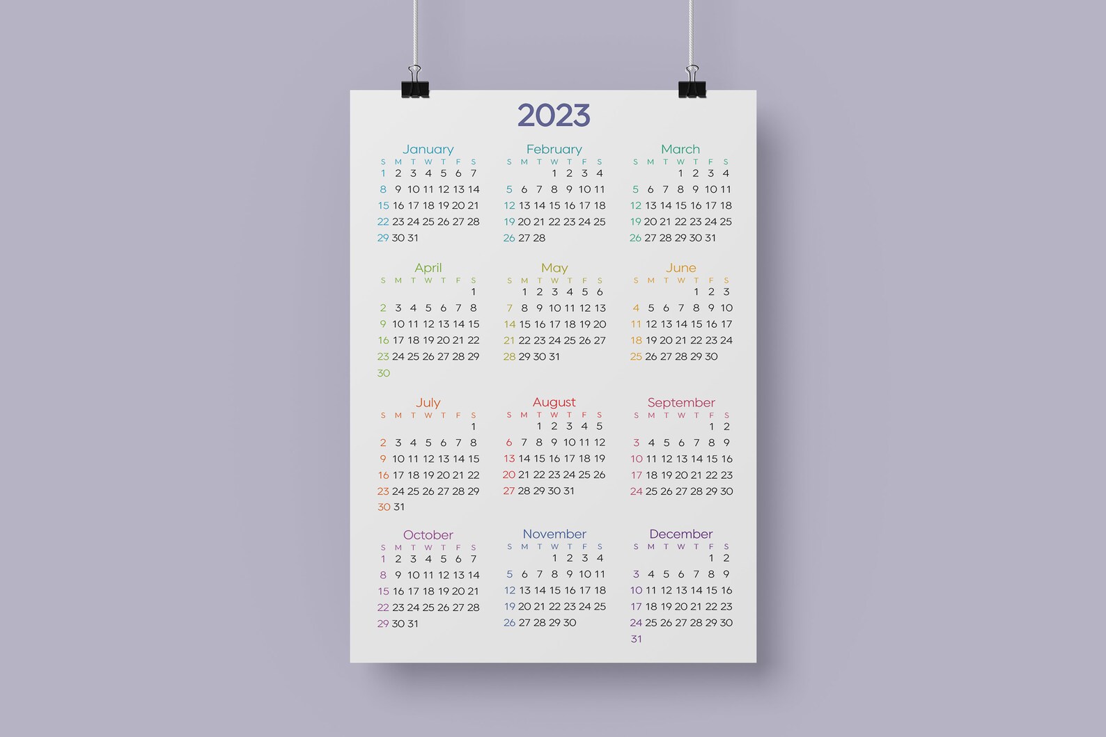 2023 Calendar Printable, 2023 Yearly Calendar, Year at a Glance ...
