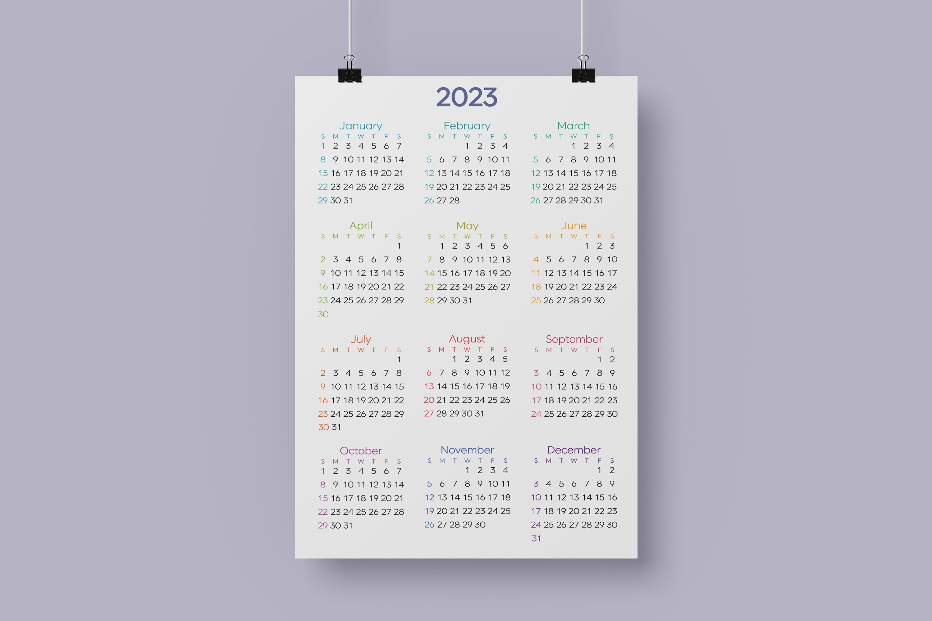 2023 Calendar Printable, 2023 Yearly Calendar, Year at a Glance ...