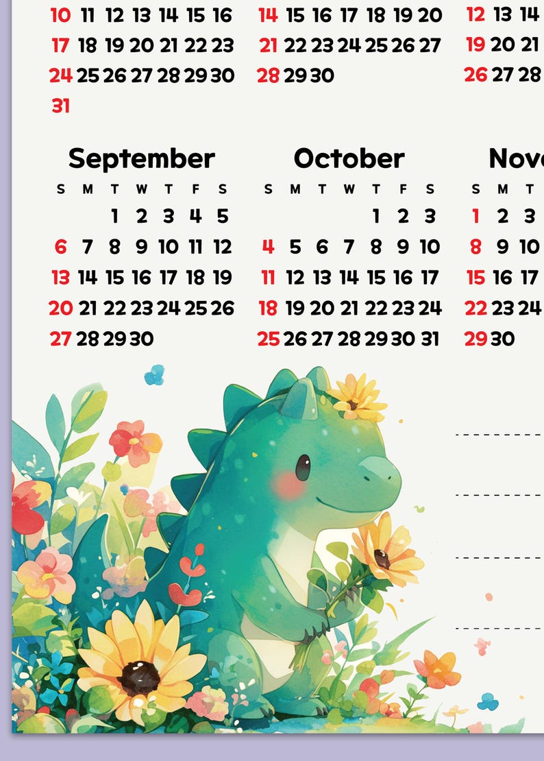 Dinosaur Calendar 2026-2027 | Kids Nursery Decor (digital) | Wall Art ...