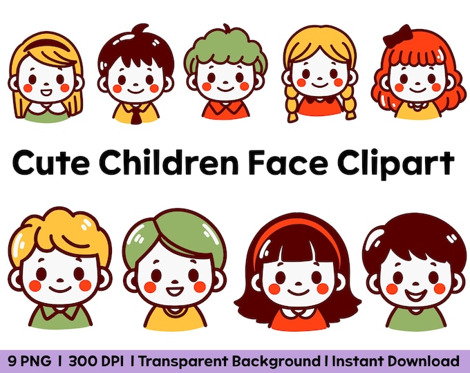 Set of Cartoon Multiethnic Children Faces Png Clipart. Smiling Kids ...
