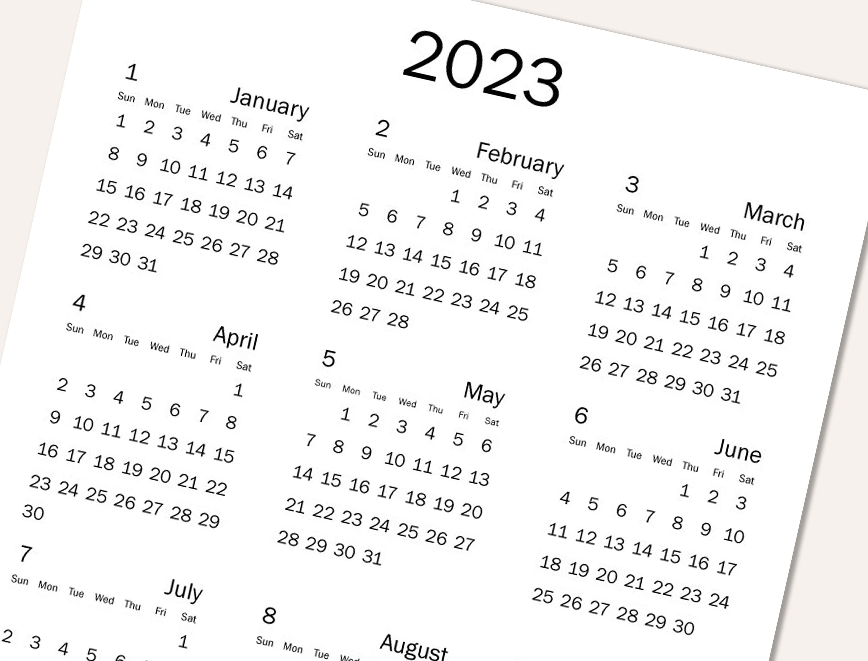 2023 Calendar Printable, 2023 Yearly Calendar, 2023 Calendar, 2023 ...