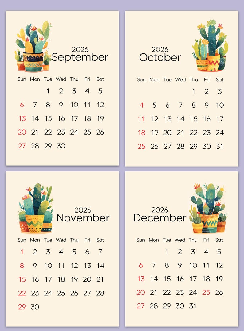 2026 Cactus Calendar Set | Printable Boho Planner (digital Download) - Etsy
