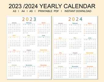 2023 Calendar Printable, 2023 Yearly Calendar, Year at a Glance ...