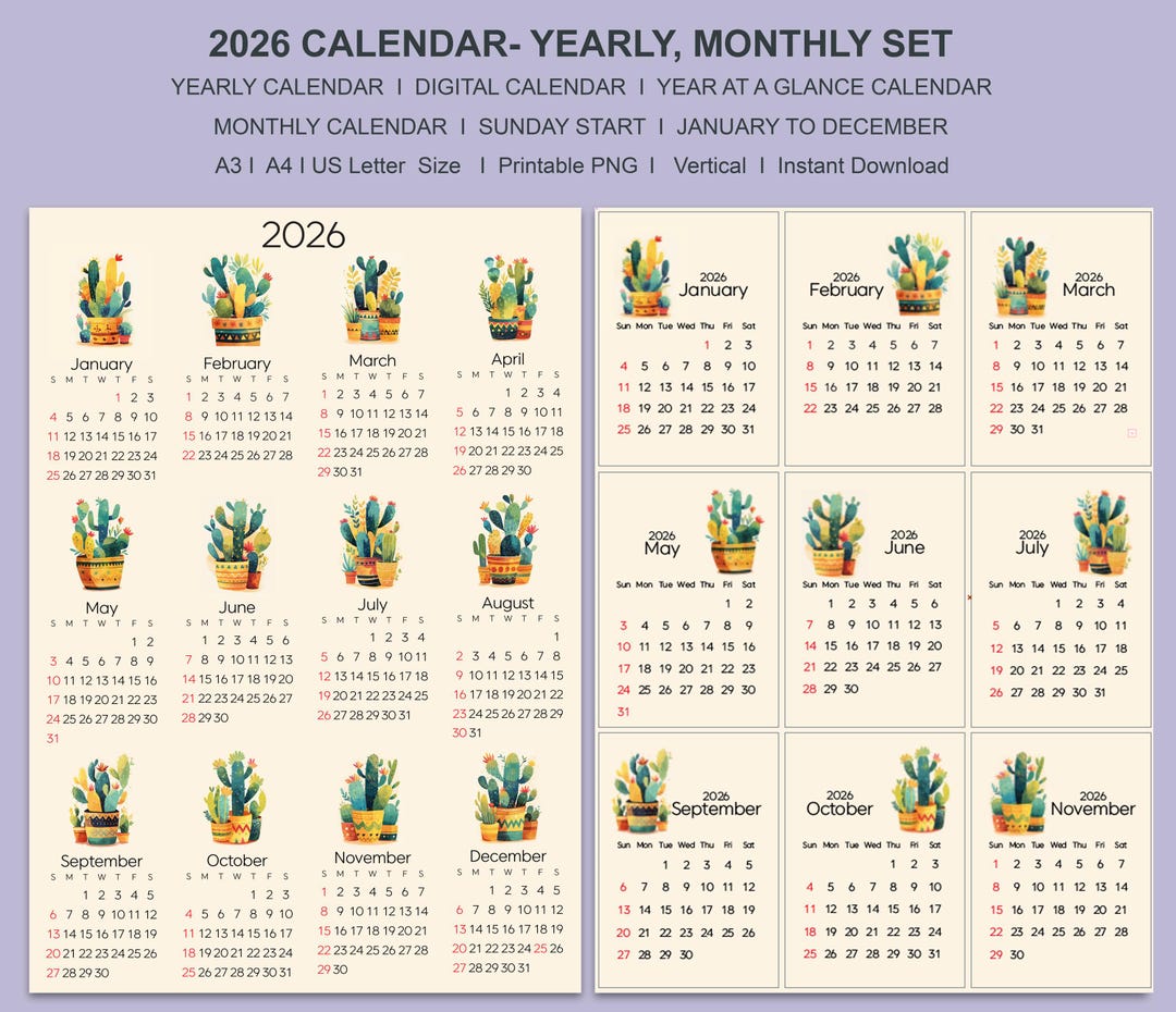 2026 Cactus Calendar Set | Printable Boho Planner (digital Download) - Etsy