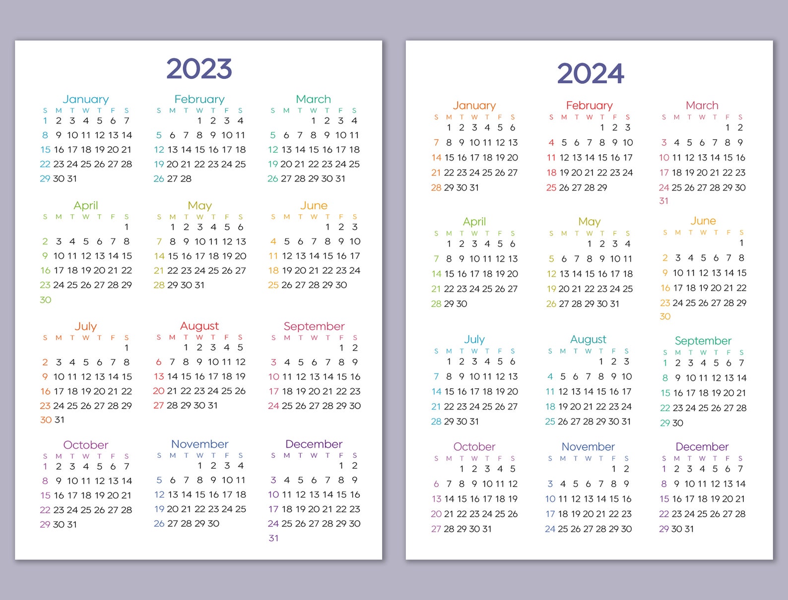 2023 Calendar Printable, 2023 Yearly Calendar, Year at a Glance ...