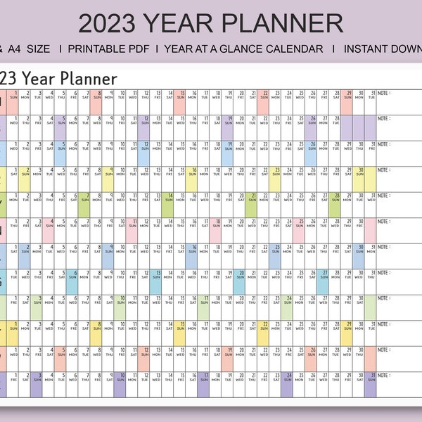 2023 Yearly at a Glance Calendar - Etsy