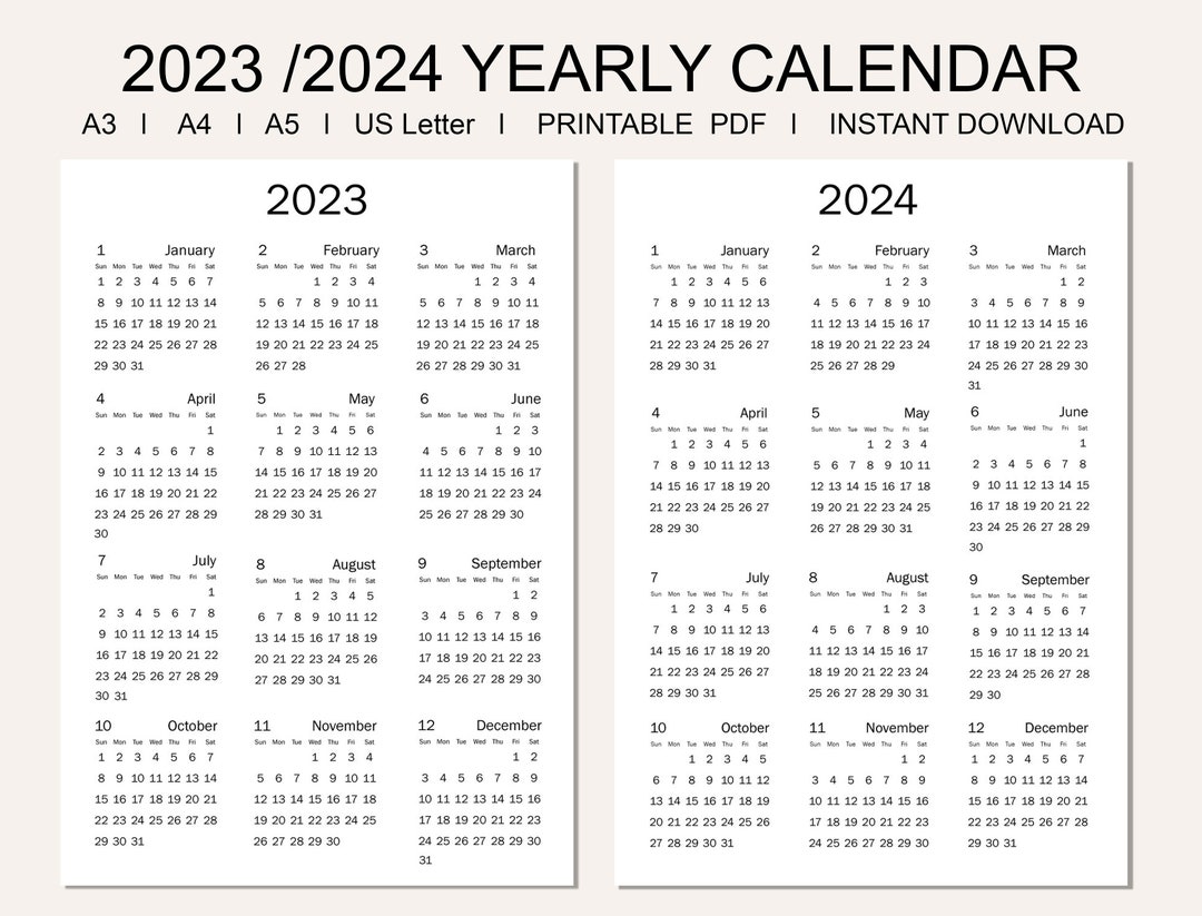 2023 Calendar Printable, 2023 Yearly Calendar, 2023 Calendar, 2023 ...