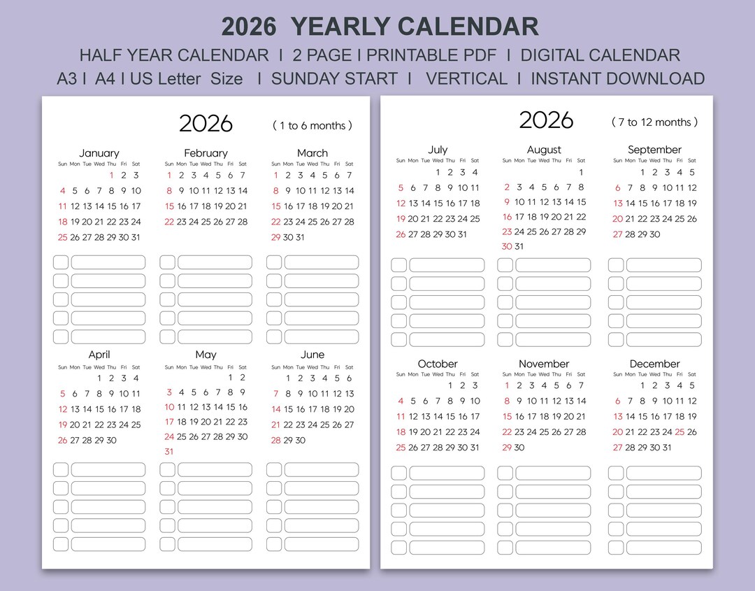 2026 Half-year Calendar | Minimalist Vertical Planner (digital Download ...